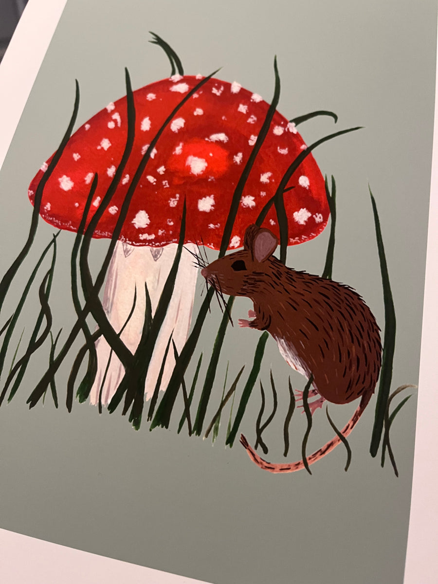 Mouse and toadstool a4 art print – Luna & Bear